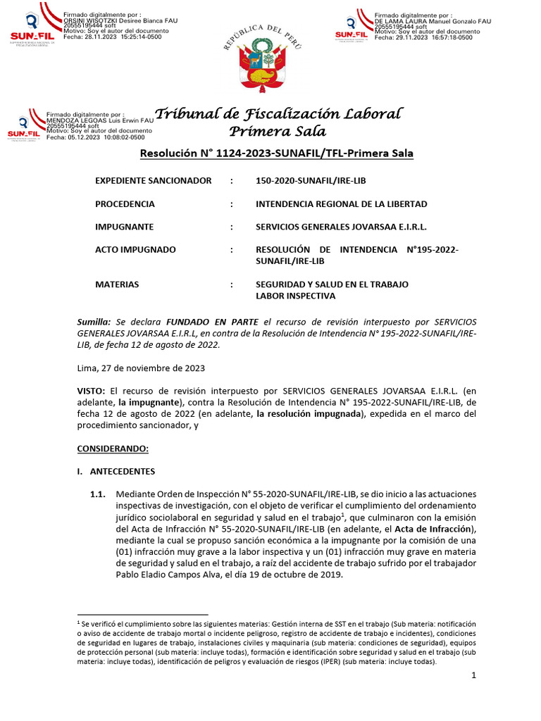 Res 1124 2023 SUNAFIL TFL Robo No Es Causal Accidente Trabajo | PDF ...