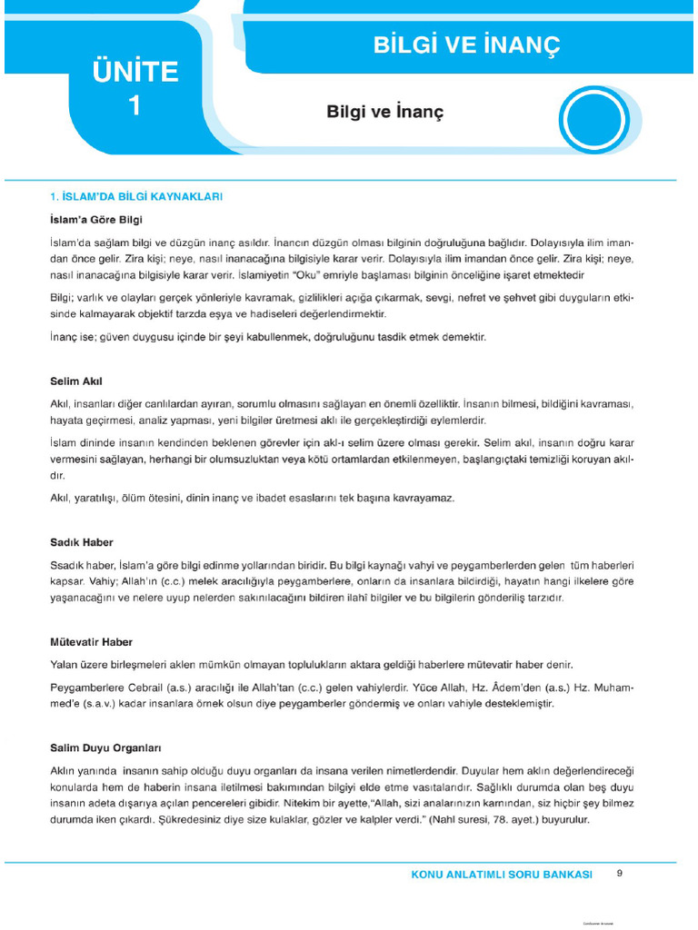 9.sinif Din Kulturu 1.unite Konu Anlatimi | PDF