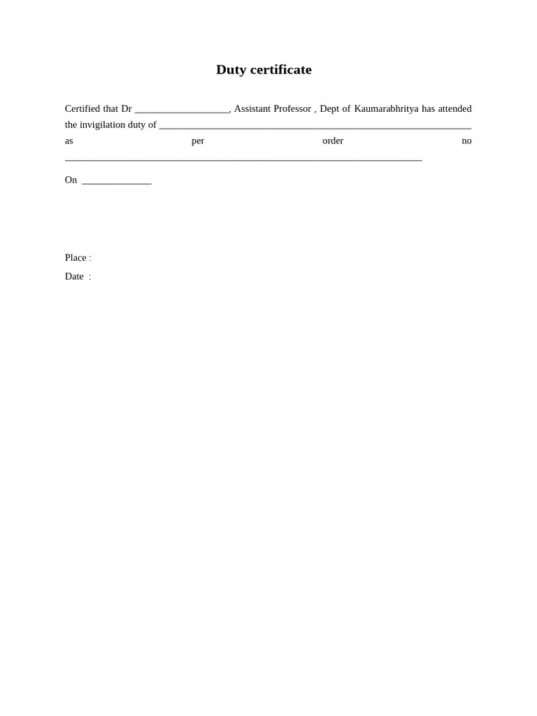 Invigilation Duty Duty Certificate | PDF
