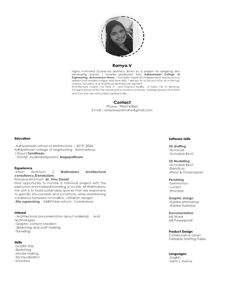 Ramya. V: Yamaan Col L Ege of Engi Neer I Ng-Aut Onomous-Hosur | PDF