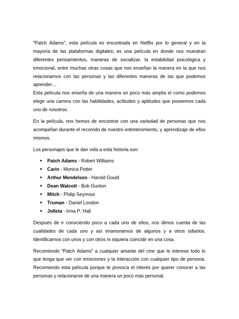 Critica de La Pelicula Patch Adams | PDF