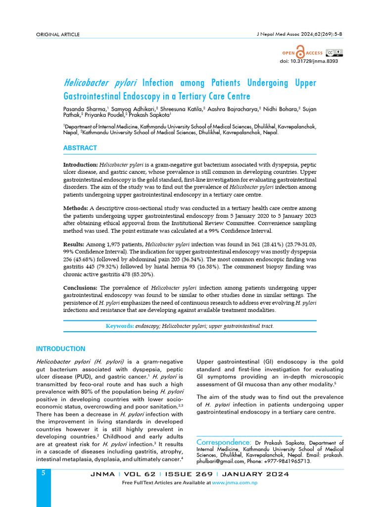 Helicobacter Pylori Among The Cases of Upper GI Nepal | PDF ...