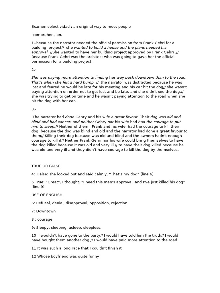 Examen Selecti An Original Way To Meet People Resuelto Con Redacciones | PDF