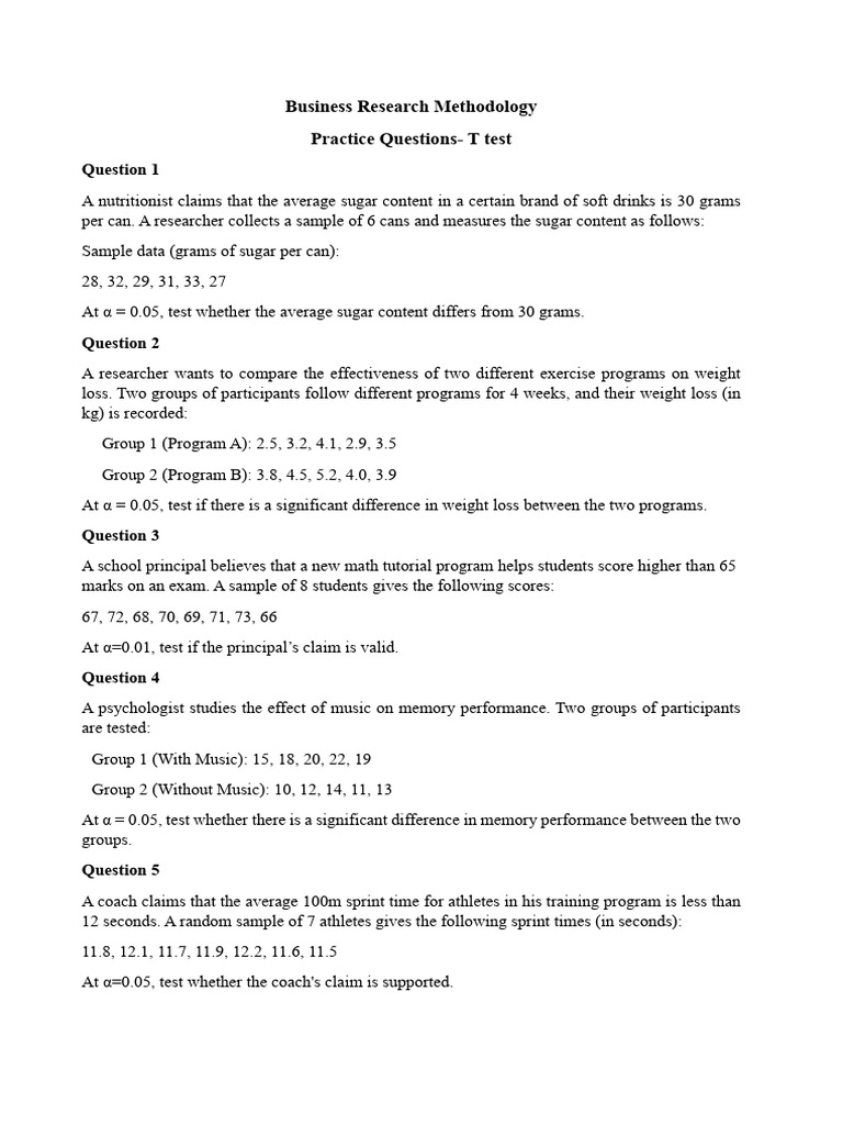 T Test Questions Pdf 6026