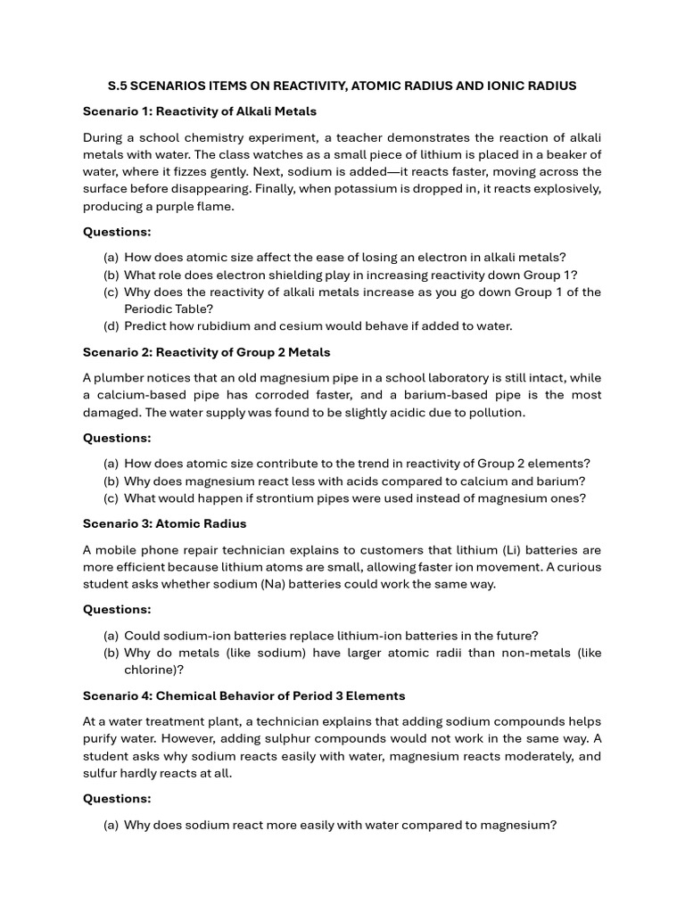 SCENARIO (REACTIVITY, ATOMIC RADIUS, IONIC RADIUS) | PDF | Ion | Chloride
