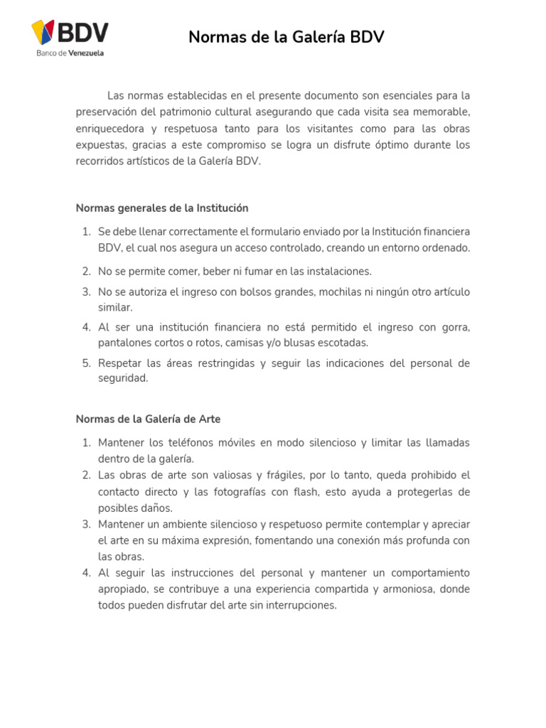 Normas de La Galeria de Arte | PDF