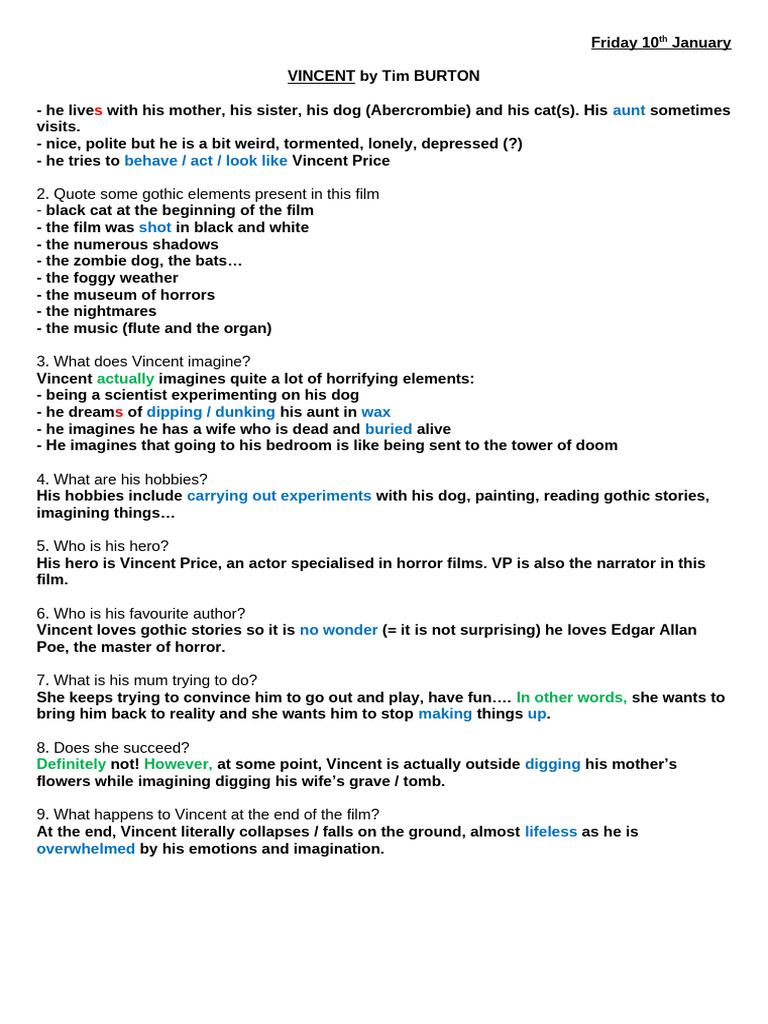 Lesson-Tim Burtons Vincent - Copie | PDF