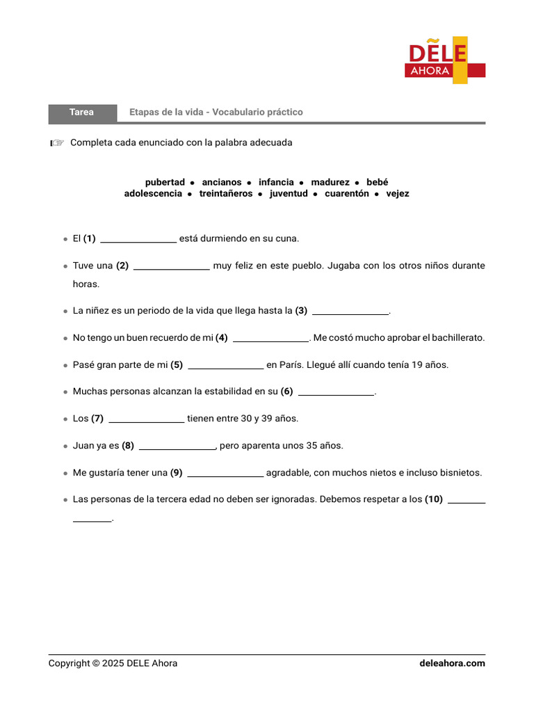 Etapas de La Vida Vocabulario Practico | PDF