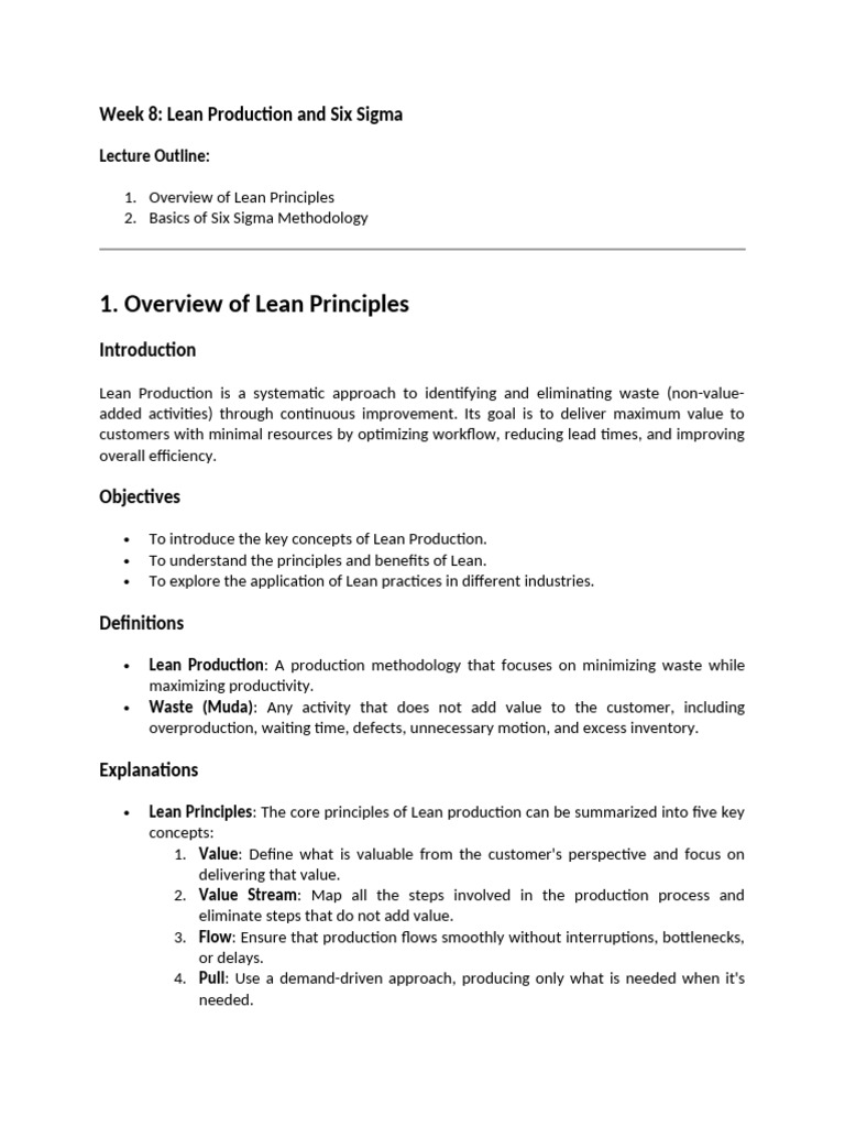 08 Week 9 Lecture 8 Notes Lean Production and Six Sigma | PDF | Six ...