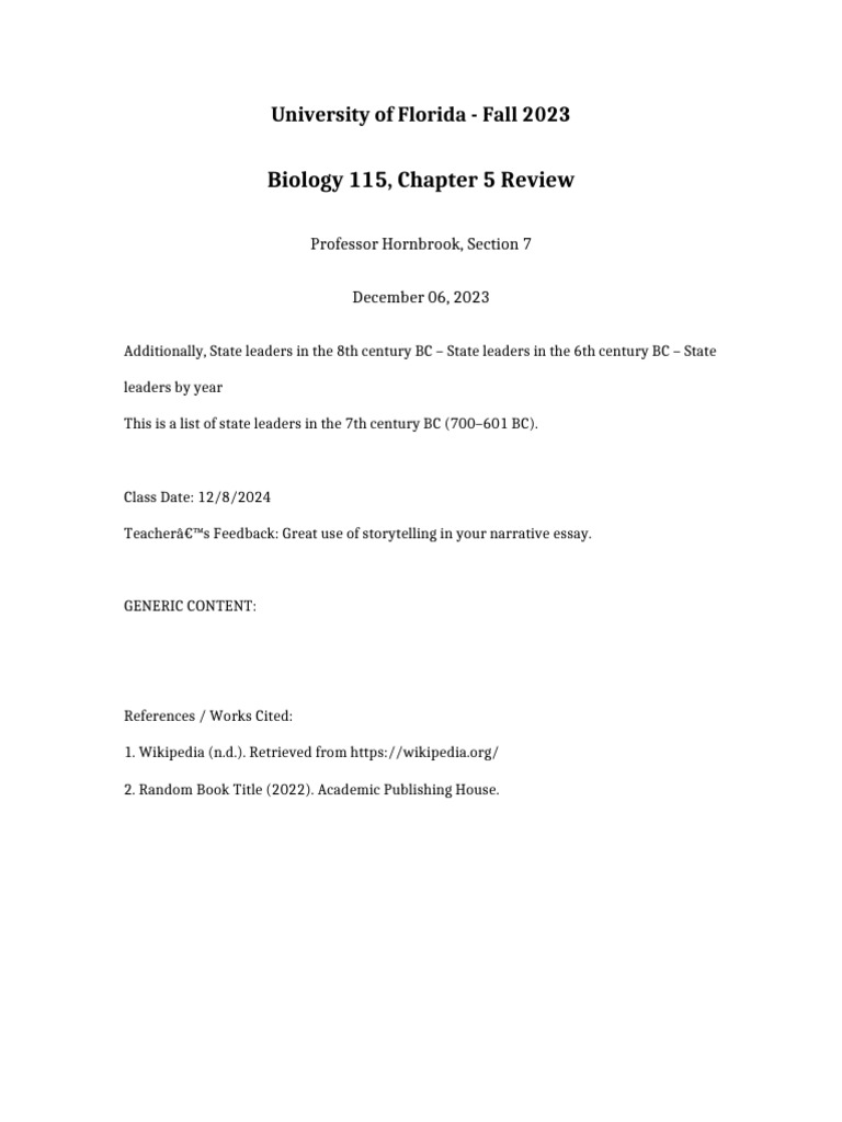 Biology 115 Chapter 5 Review | PDF