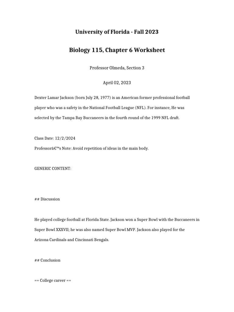 Biology 115 Chapter 6 Worksheet | PDF | National Football League Teams ...