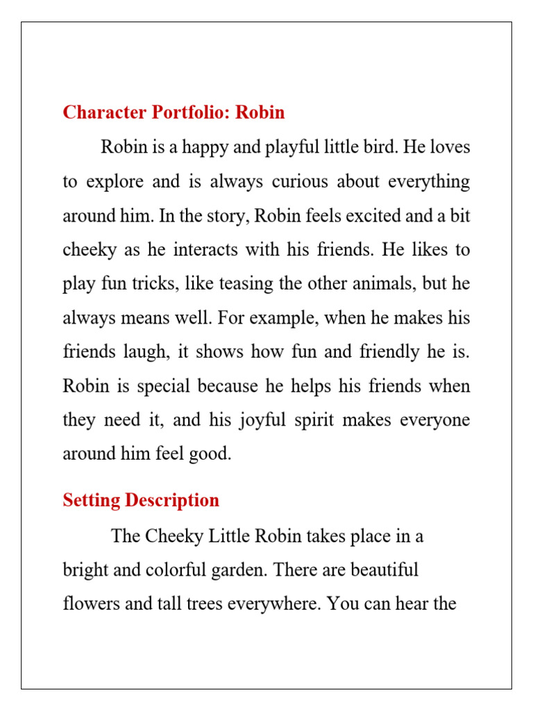 Character Portfolio and Setting | PDF