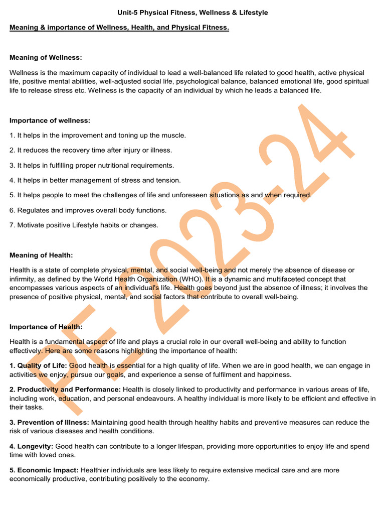 Unit 5. Physical Fitness, Wellness, and Lifestyle | PDF | Physical ...
