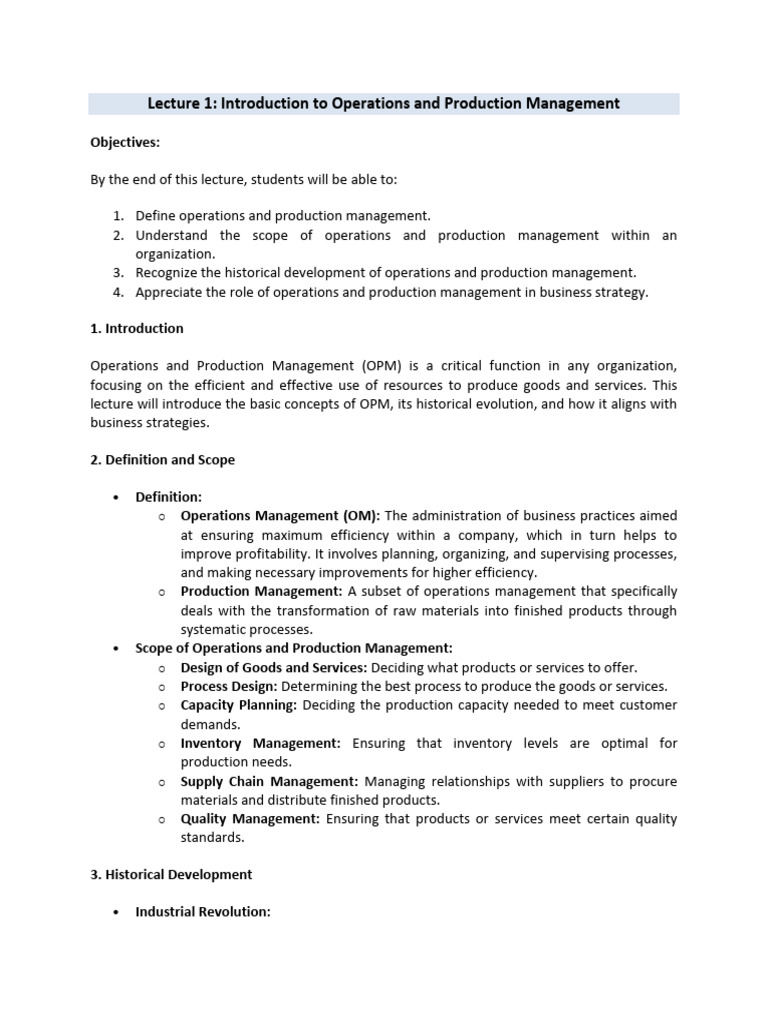 Lecture 1 Introduction To Operations and Production Management | PDF ...