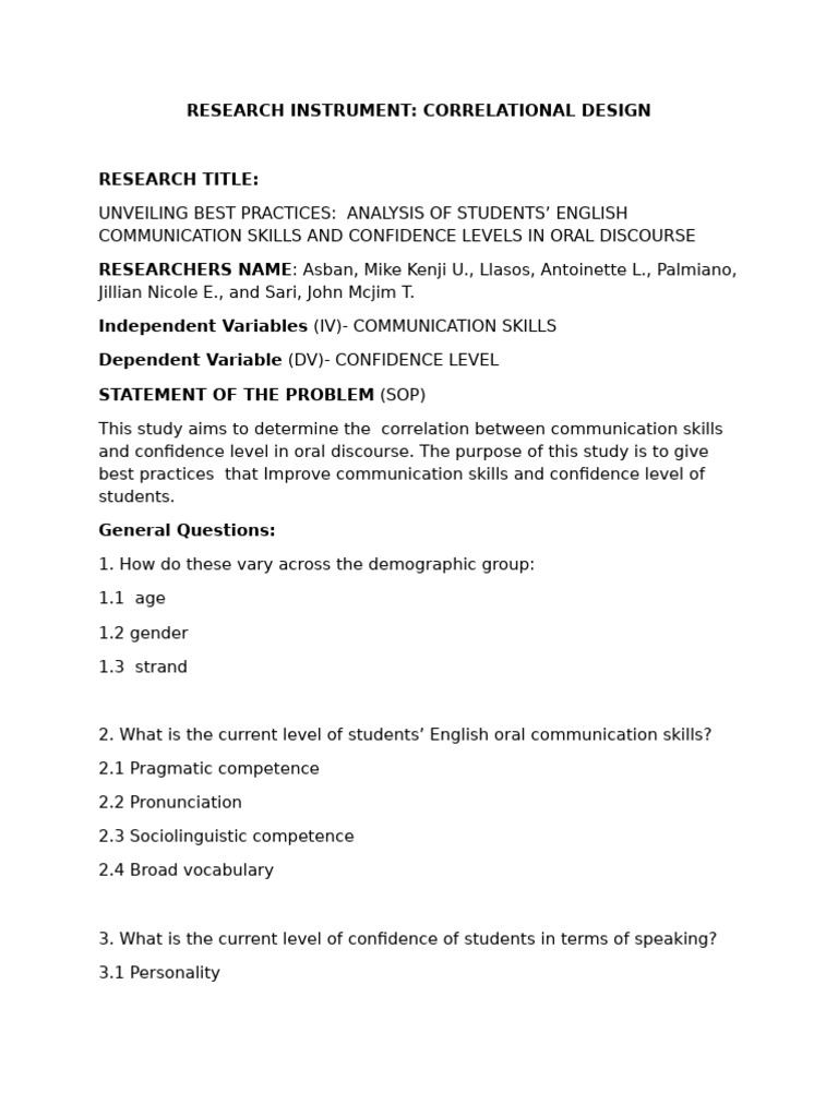 Survey Questionnaire Example DNR | PDF | Communication | English Language
