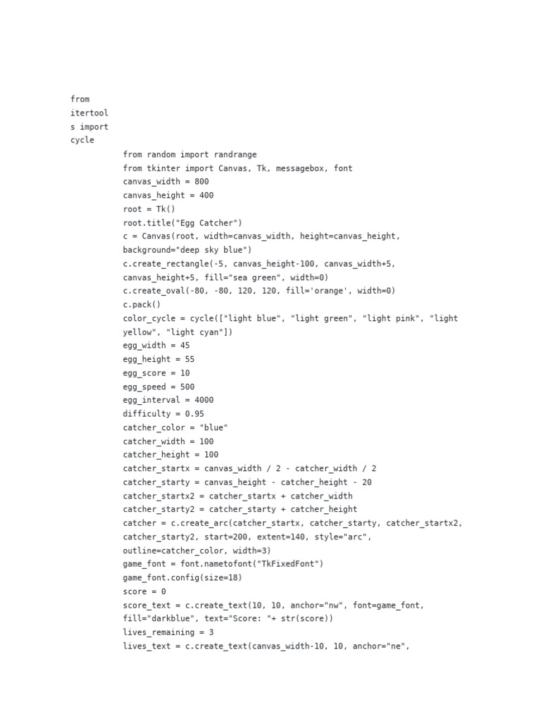 Egg Catcher Game in Python | PDF | Color