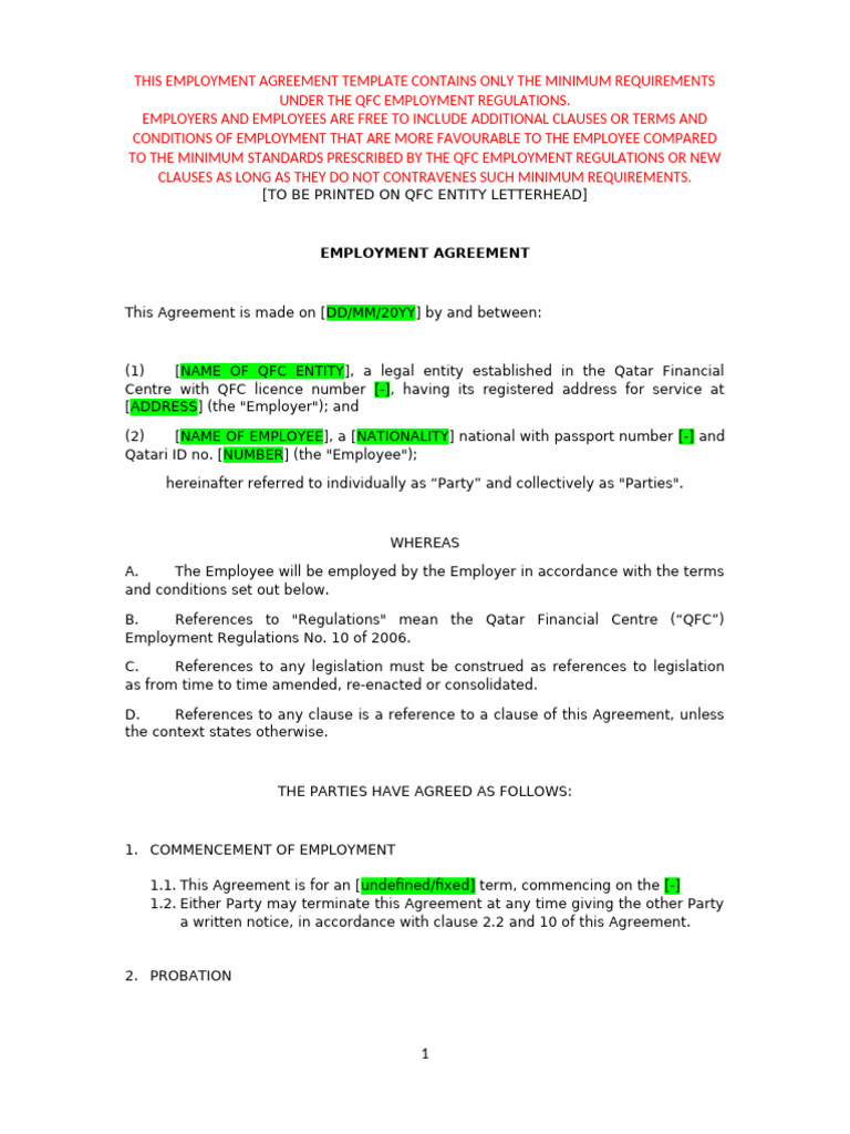 Employment Agreement Template 2020 | PDF | Employment | Labour Law