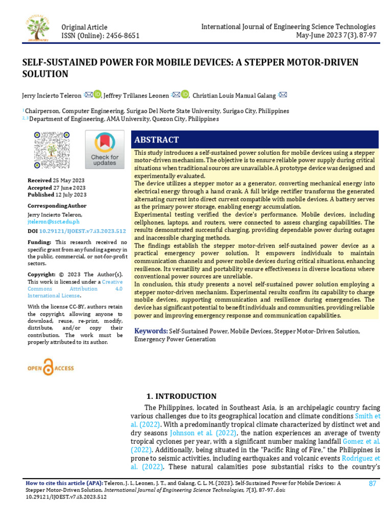 Self_Sustained_Power_for_Mobile_Devices | PDF | Power (Physics) | Electrical Engineering