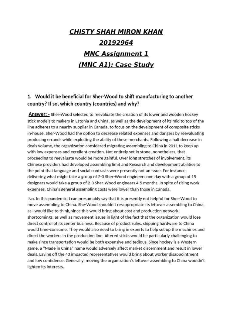 MNC Assignment 1 (MNC A1) 20192964 | PDF | Outsourcing | Layoff