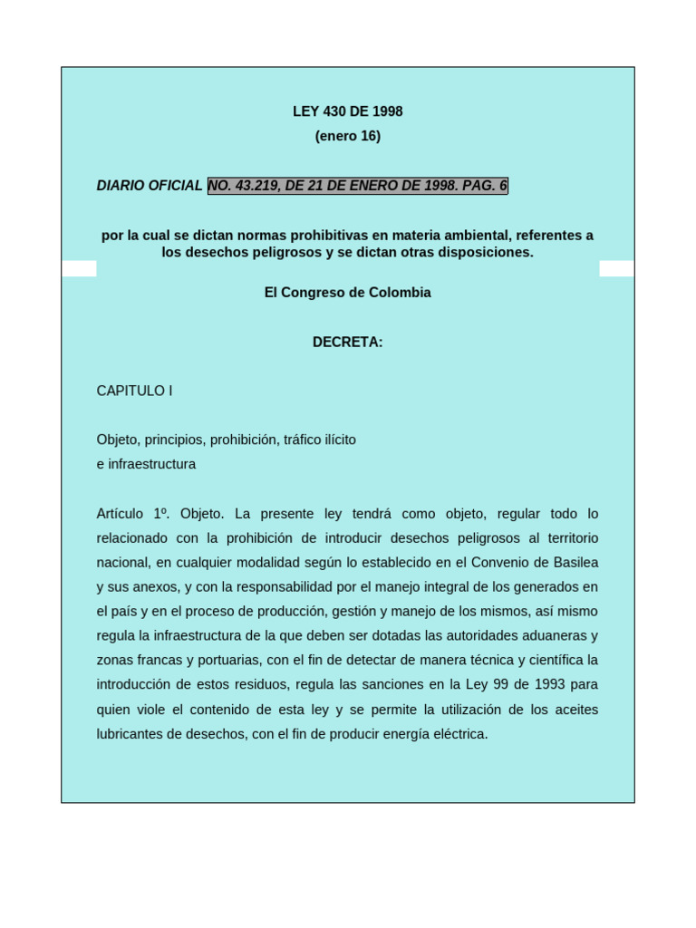 Ley 430 de 1998 | PDF | Residuos