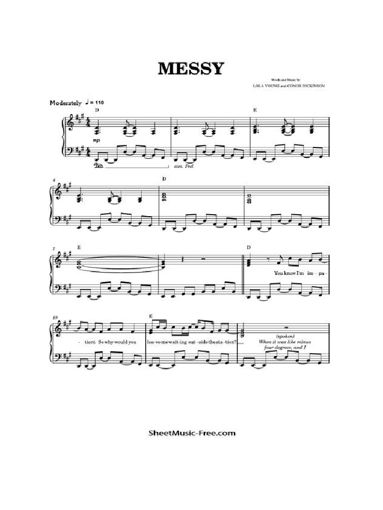 Messy Piano Sheet Music PDF Lola Young Sheet Music PDF PVC | PDF