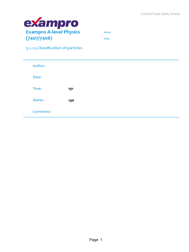 A-level Physics: Particle Classification Exam | PDF | Hadron | Quark