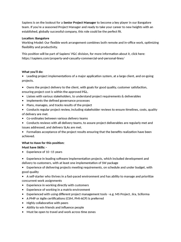 JD_Sr. Project Manager | PDF | Business | Computing