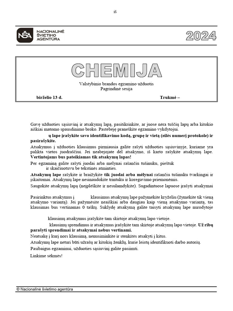 Chemija Uzduotis - 2024 | PDF