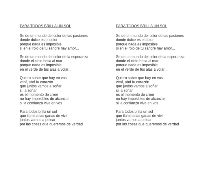 Letra PARA TODOS BRILLA UN SOL | PDF