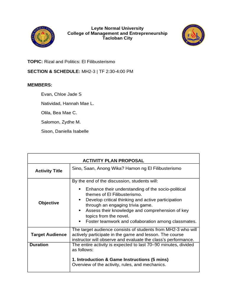 (Revised Version 2.0) Rizal Activity Group-7 | PDF