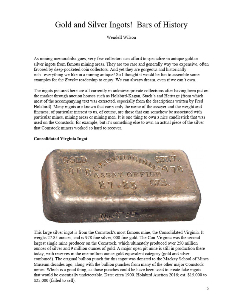 INGOTS-Wilson-Gold-and-Silver-Ingots-Bars-of-History-JULY-2021 | PDF