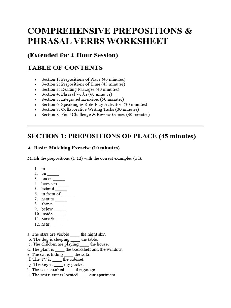 Prepositions Practice Worksheet | PDF | Chair