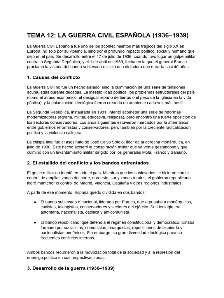Causas y Consecuencias de la Guerra Civil Española | PDF | guerra civil ...
