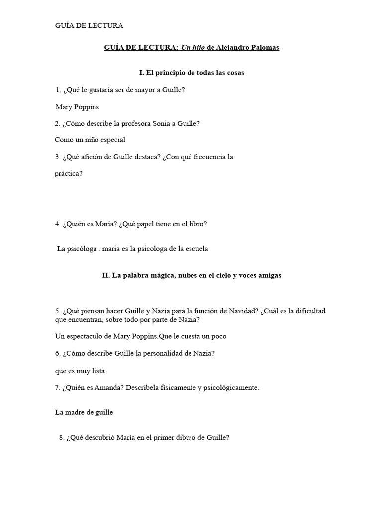 Guía de Lectura Un Hijo | PDF