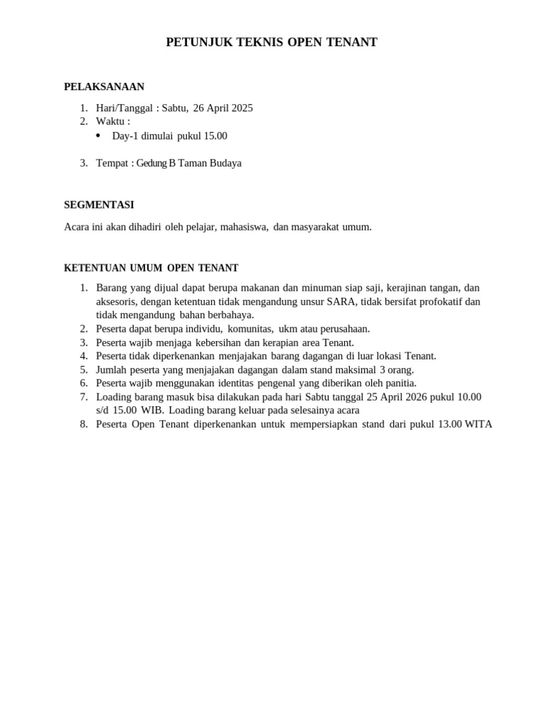 Ketentuan Dan Syarat Open Tenant | PDF