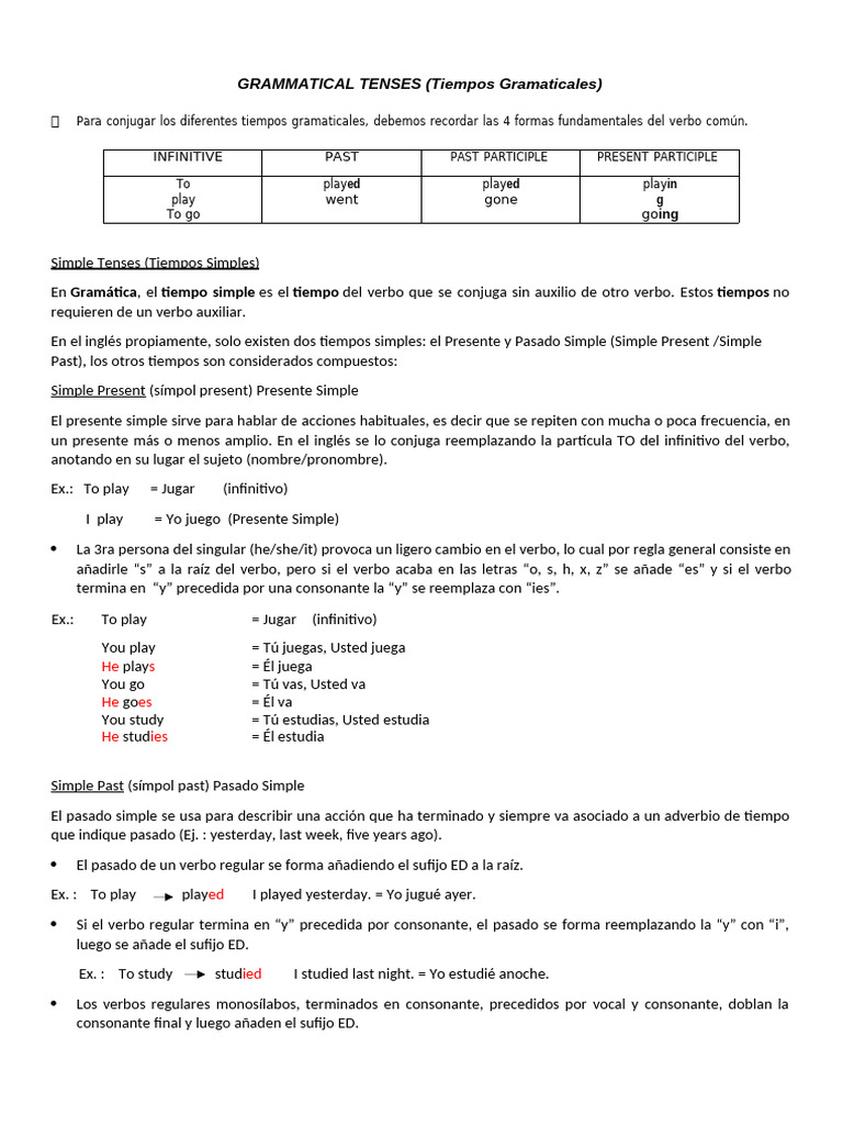 GRAMMATICAL TENSES 5to 2do PDC | PDF | Verbo | Relaciones sintácticas