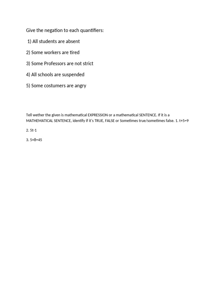 Give The Negation To Each Quantifiers | PDF