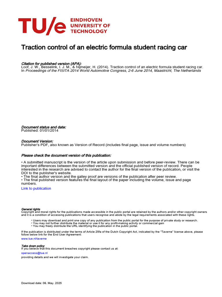 Traction Control of An Electric Formula Student Racing Car | PDF ...