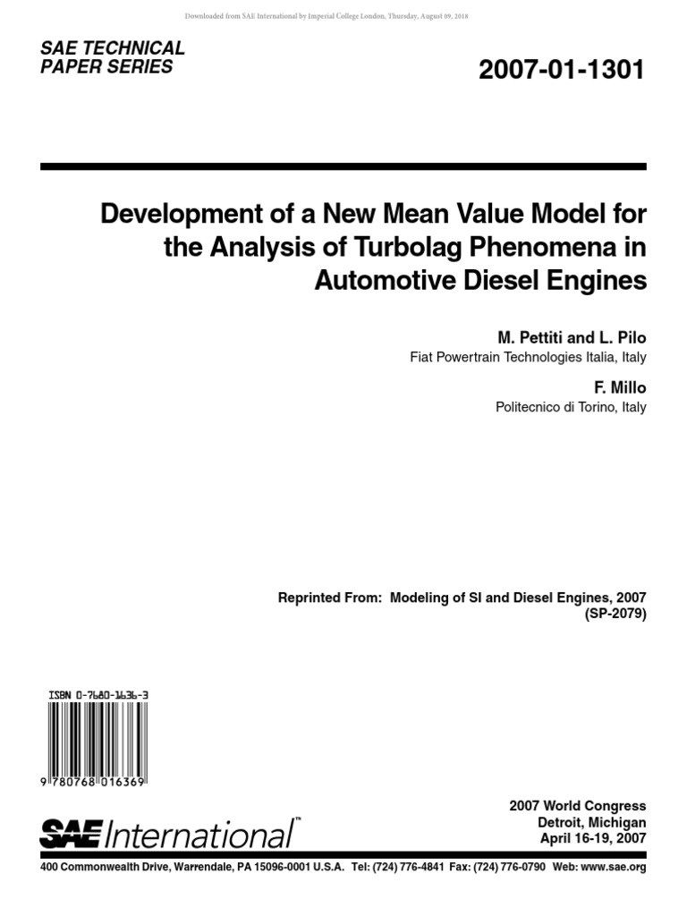 Development of A New Mean Value Model For The Analysis of Turbolag Phenomena in Automotive ...