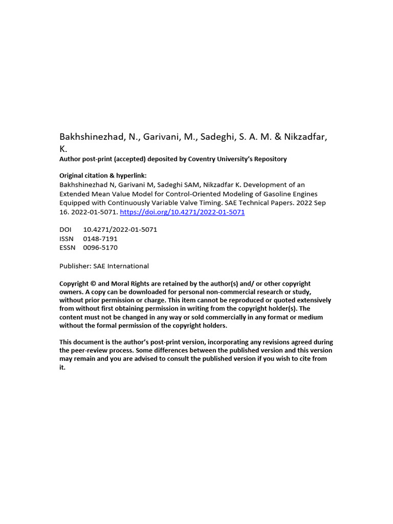 Development of An Extended Mean Value Model For Control-Oriented Modeling of Gasoline Engines ...