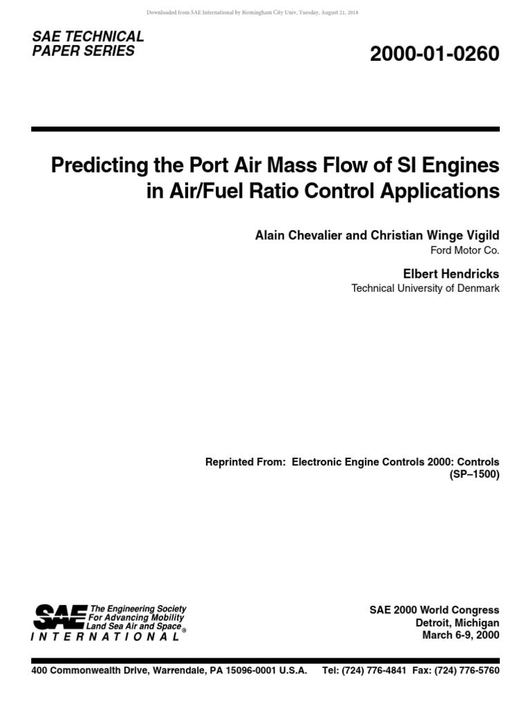 Predicting The Port Air Mass Flow of SI Engines in Air-Fuel Ratio ...