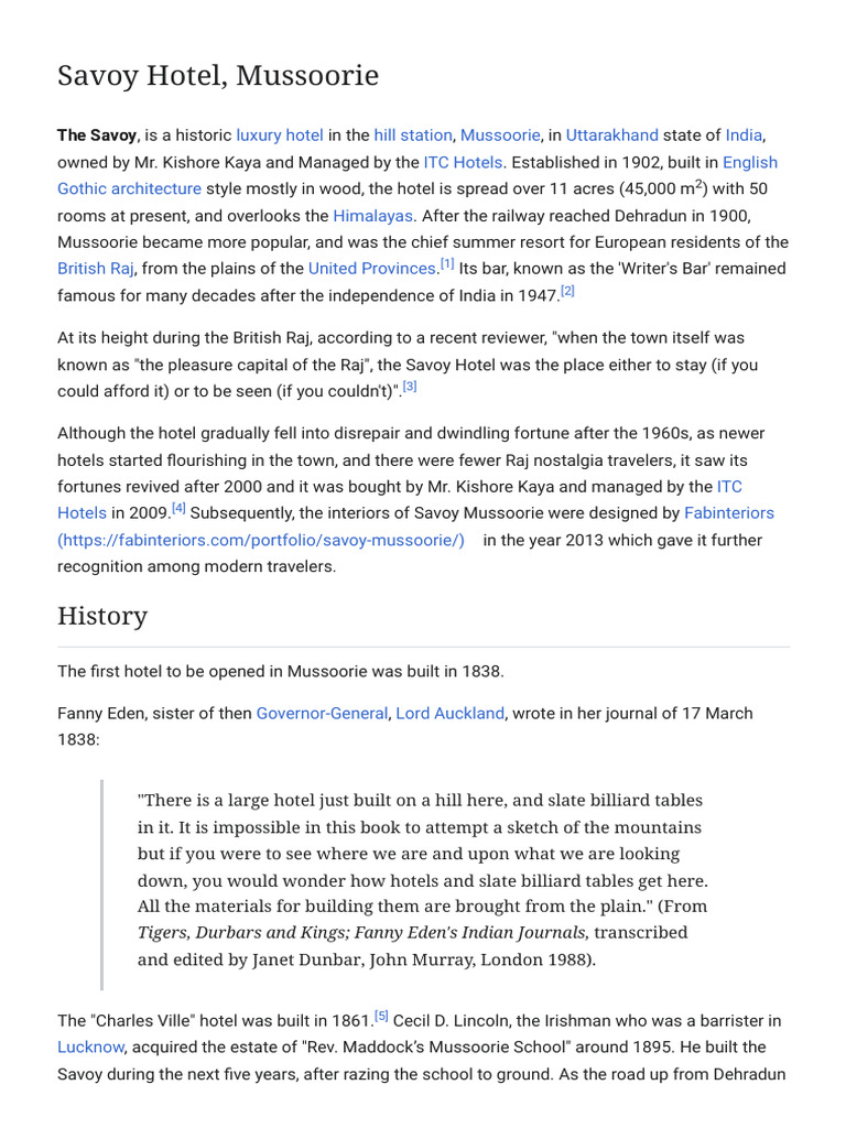 Savoy Hotel, Mussoorie - Wikipedia | PDF