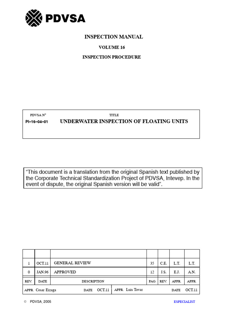 Underwater Inspection Procedure Guide | PDF | Underwater Diving | Ships