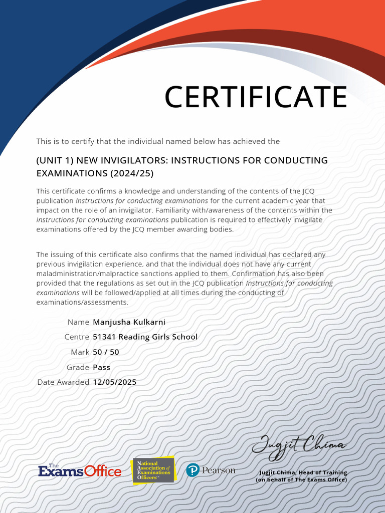 Exam Invigilator-Cert 1 | PDF