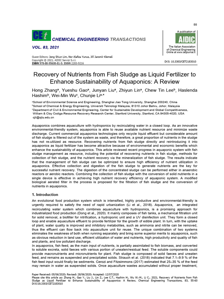 Recovery of Nutrients From Fish Sludge As Liquid Fertilizer To Enhance ...