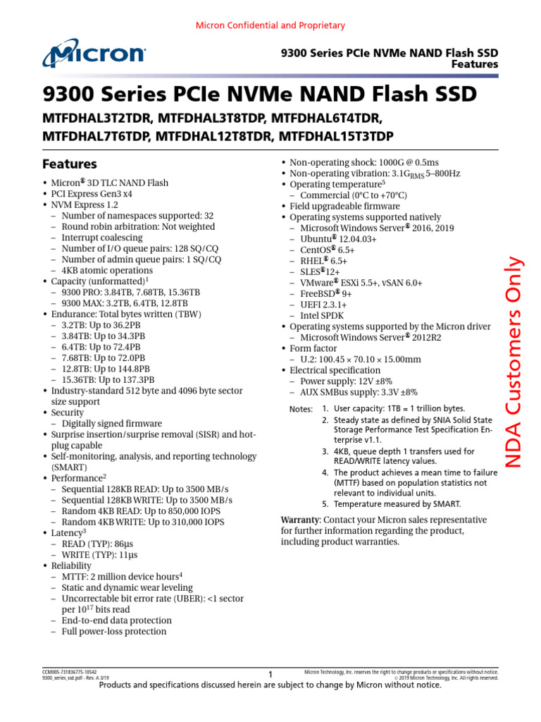 Micron9300-Datasheet | PDF | Solid State Drive | Computer Architecture