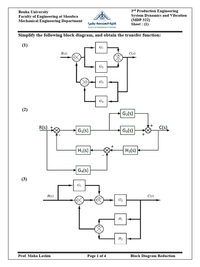 Sheet (1) - Block Diagram Reduction | PDF