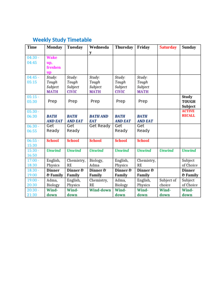 Passing - Study - Timetable | PDF