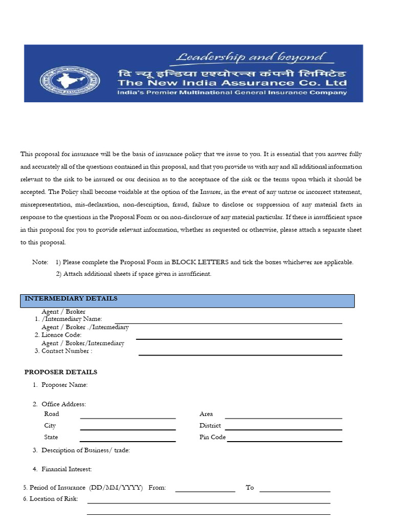 New India Mahila Udyam Bima Proposal Form | PDF | Insurance | Employment