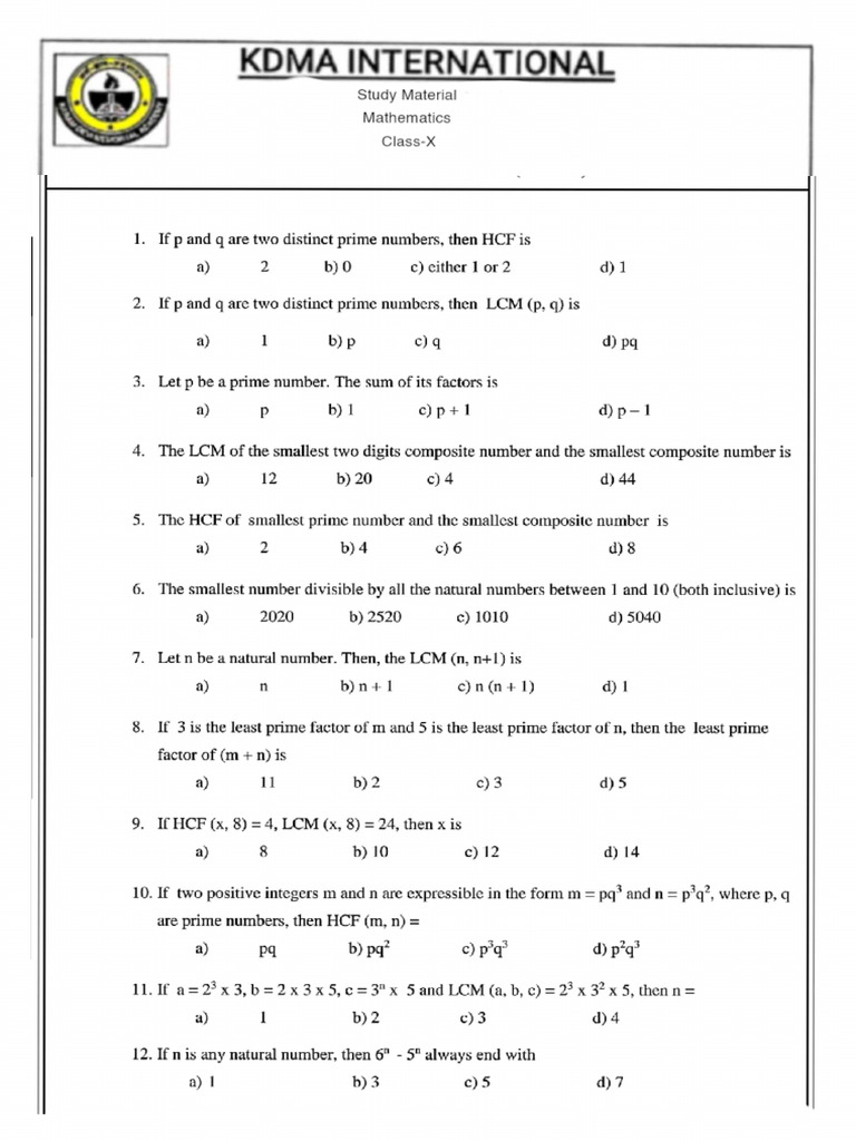 X Mathematics Study Material | PDF